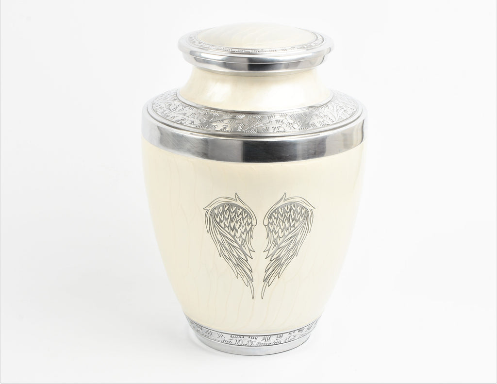 White and Silver Angel Wings Design Aluminium Cremation Urn – UrnsWithLove