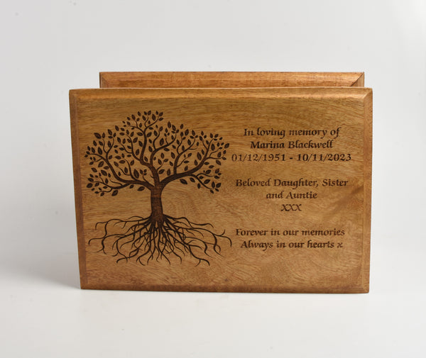 Large Solid Wood Casket Tree Of Life Urn – UrnsWithLove